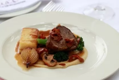 Beef fillet, pommes Anna, parsnip puree and sauce forestiere Recipe ...