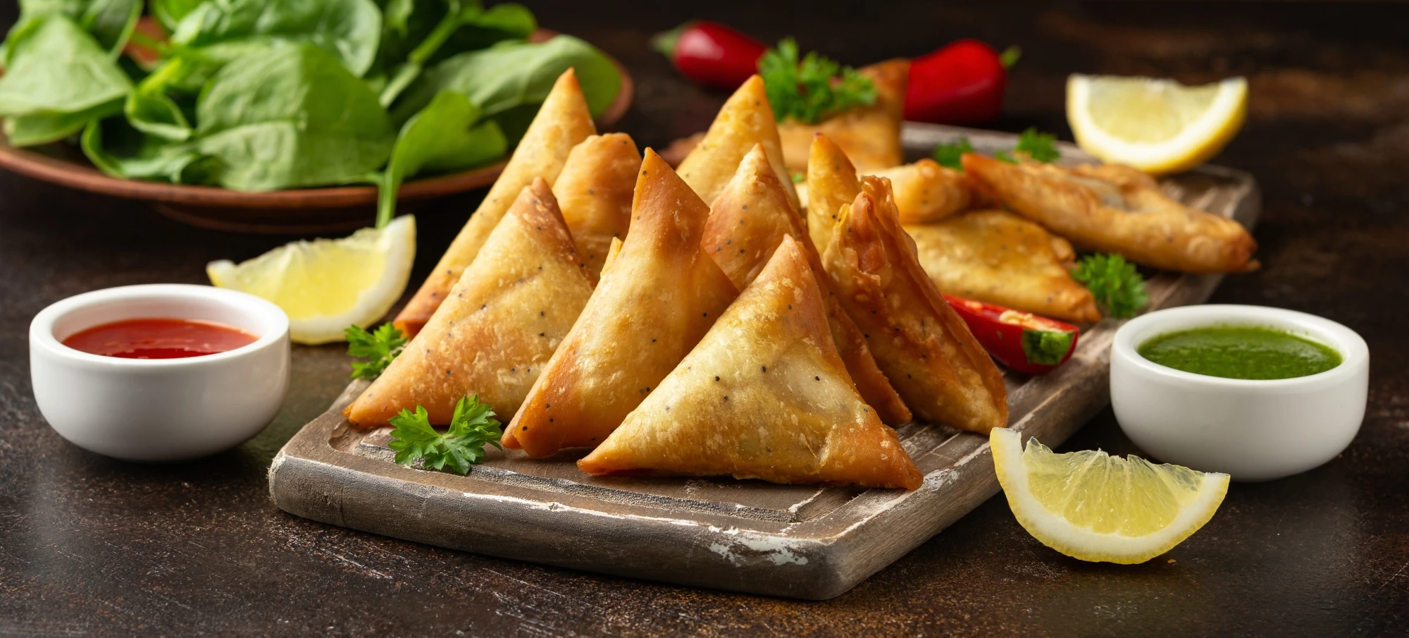 Chicken and spinach samosas