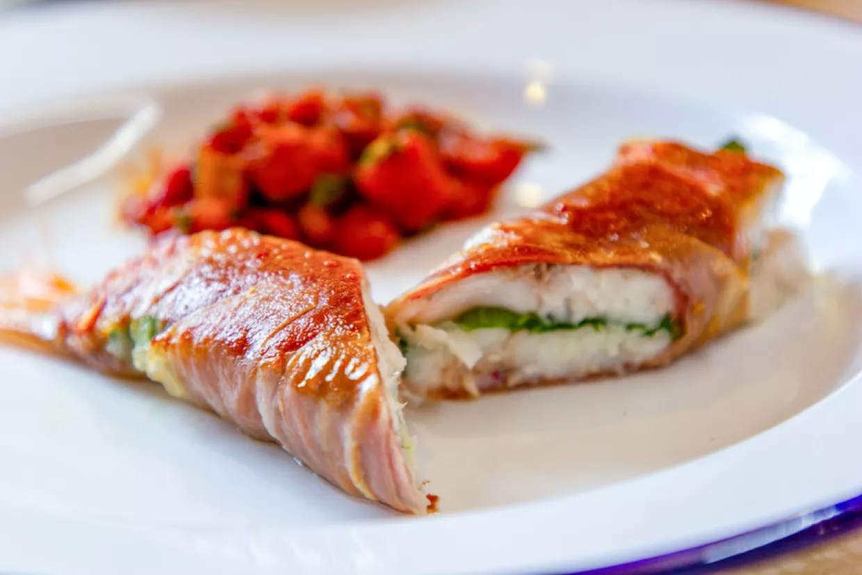 Michel Roux's Pan-Fried Red Mullet with Parma Ham, Piquillo Peppers ...