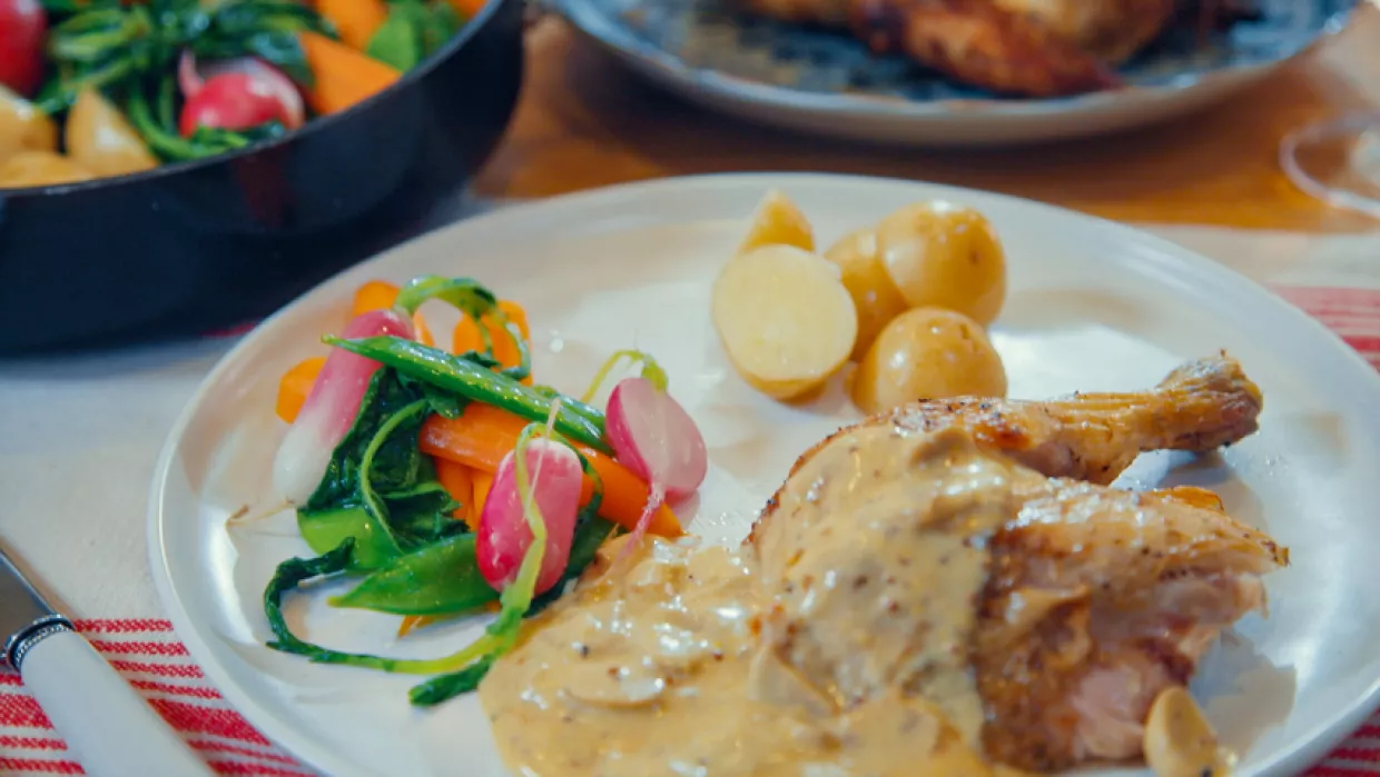 Michel Roux's Pot-Roast Chicken with Mustard Recipe | Food Network UK