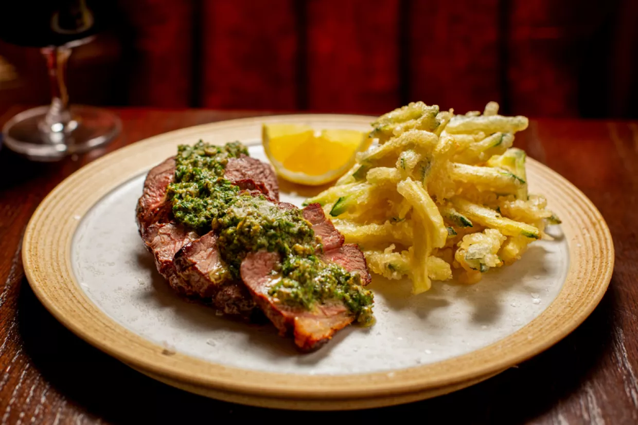 Tom Kerridge's Lamb Rump with Mint Salsa and Courgette Fritters Recipe ...