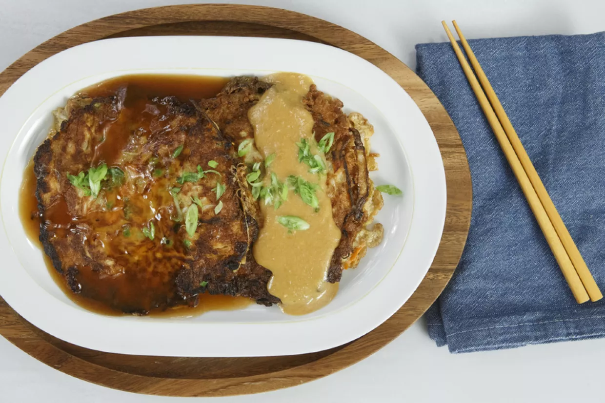 Pork and Shrimp Egg Omelettes (Egg Foo Yong) Recipe | Food Network UK